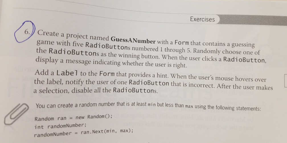 Solved Exercises reate a project named GuessA Number with a | Chegg.com Solved Exercises reate a project named GuessA Number with a | Chegg.com