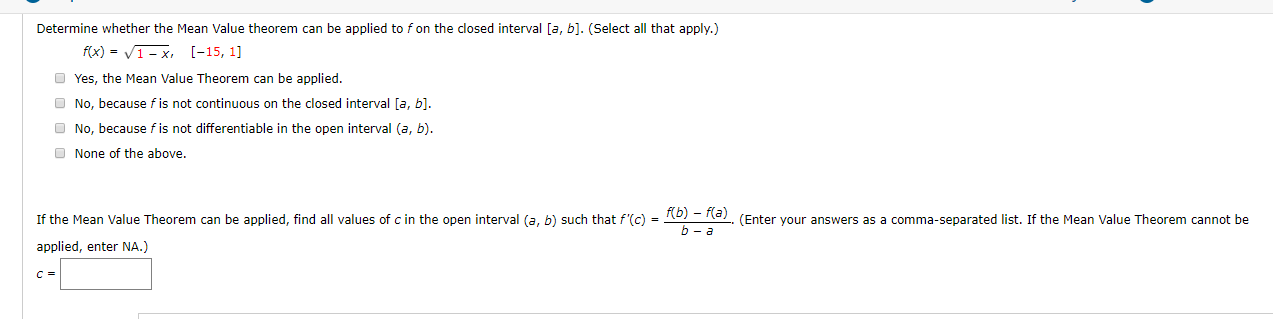 Solved Determine whether the Mean Value theorem can be | Chegg.com