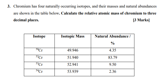 Solved 3. Chromium has four naturally occurring isotopes, | Chegg.com