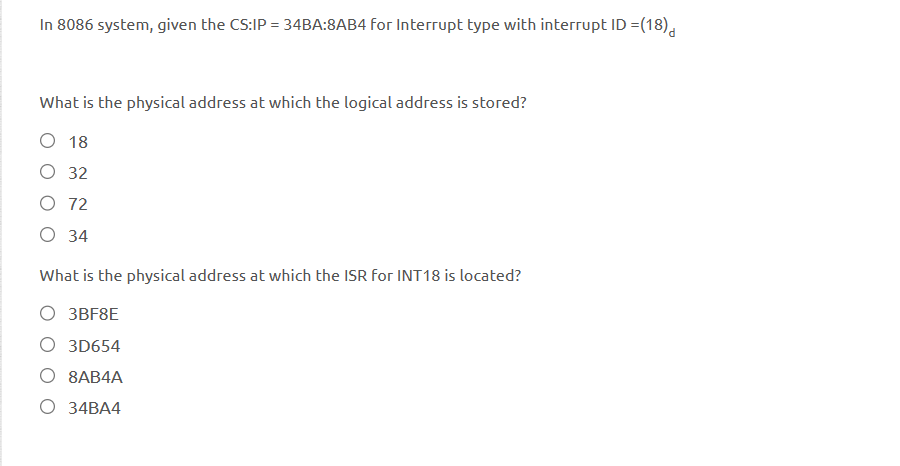 Solved In 8086 ﻿system, given the CS:IP = 34BA:8AB4 ﻿for | Chegg.com