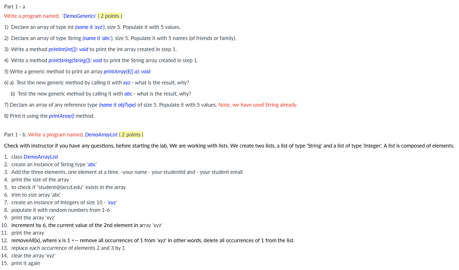 Solved Part 1 -a Write a program named, 'DemoGenerics' (2 | Chegg.com