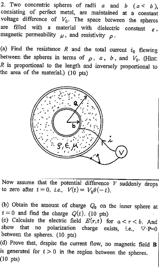 2. Two concentric spheres of radii a and b (a