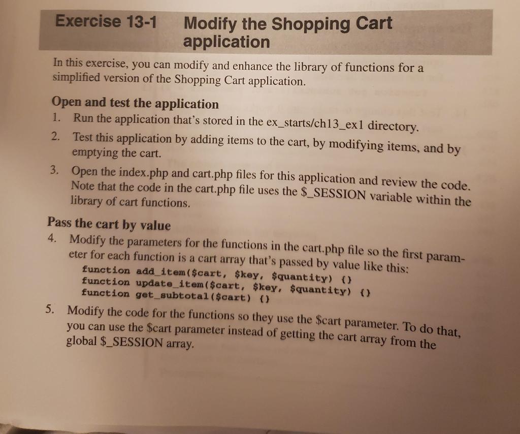 Solved Exercise 13-1 Modify the Shopping Cart application In | Chegg.com