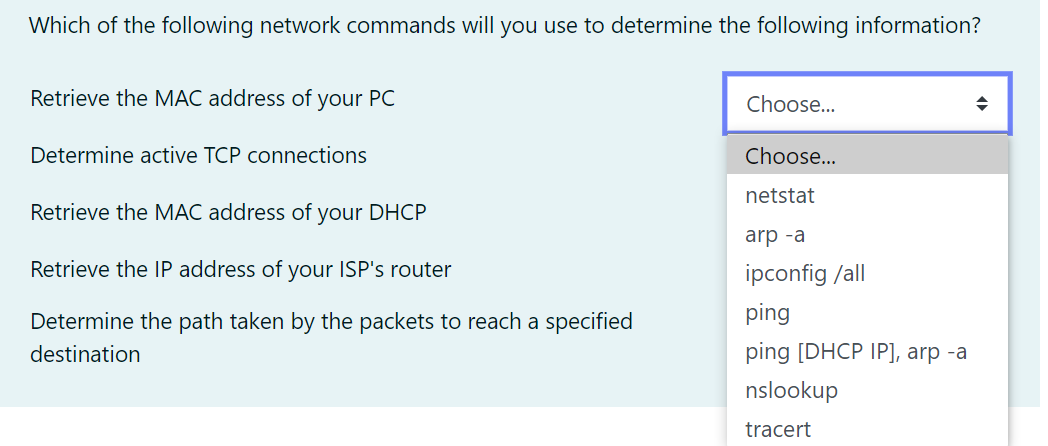 Solved Which of the following network commands will you use | Chegg.com