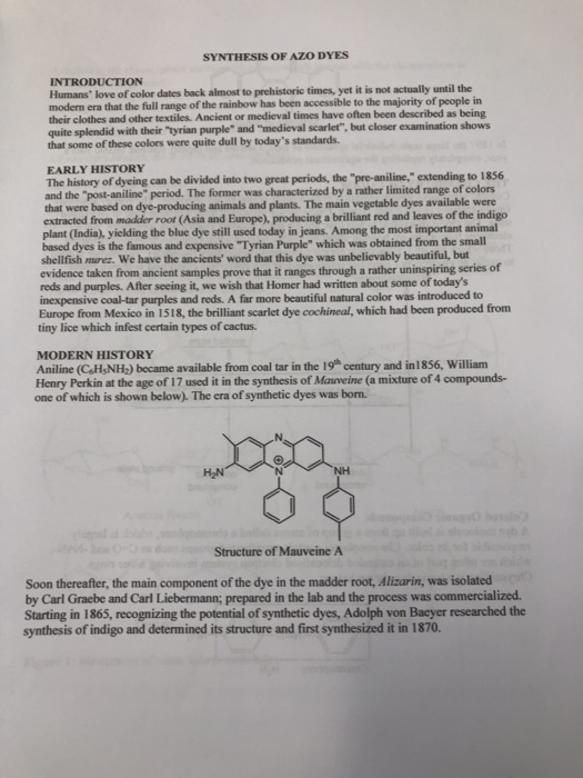 Solved I did a lab on azo dyes. I need help with the post | Chegg.com