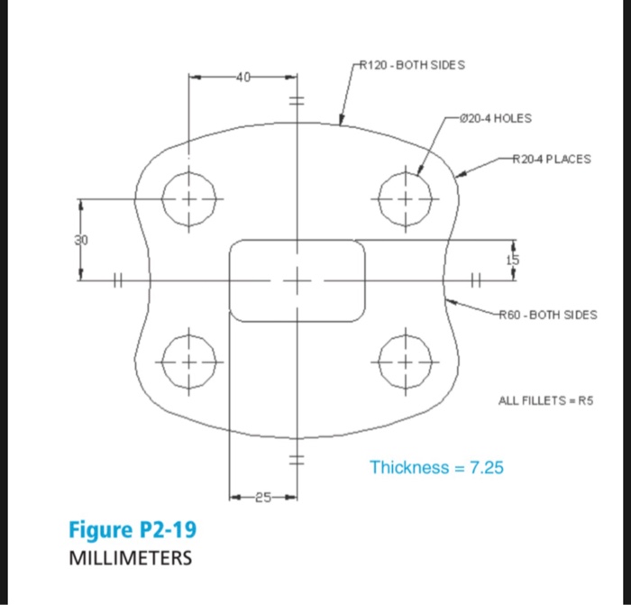 Solved R120-BOTH SIDES 40 HOLES 20-4 PLACES 30 60-BOTH SIDES | Chegg.com