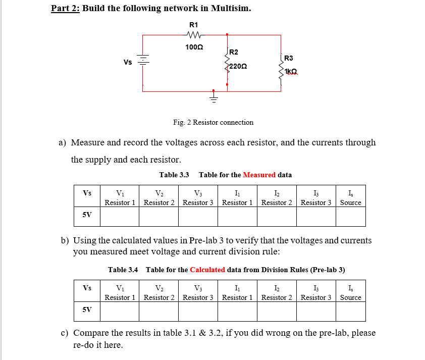 Solved Part 2: Build the following network in Multisim. R1 w | Chegg.com