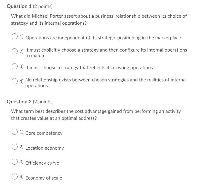 Solved Question 1 (2 points) What did Michael Porter assert | Chegg.com