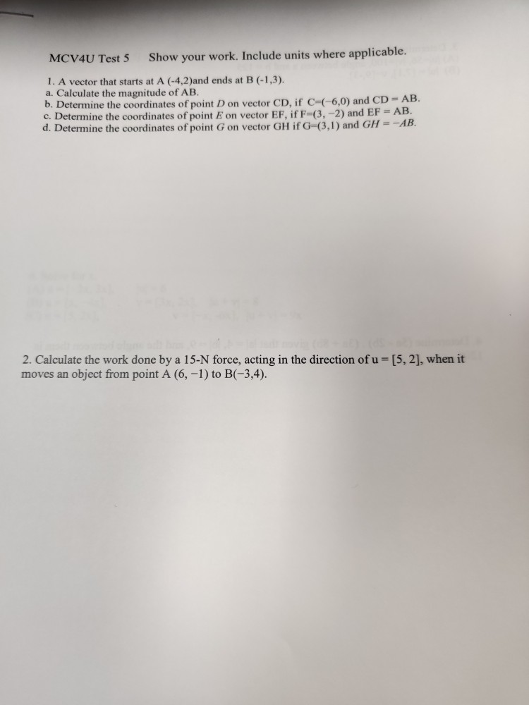 Solved MCV4U Test 5 Show your work. Include units where | Chegg.com