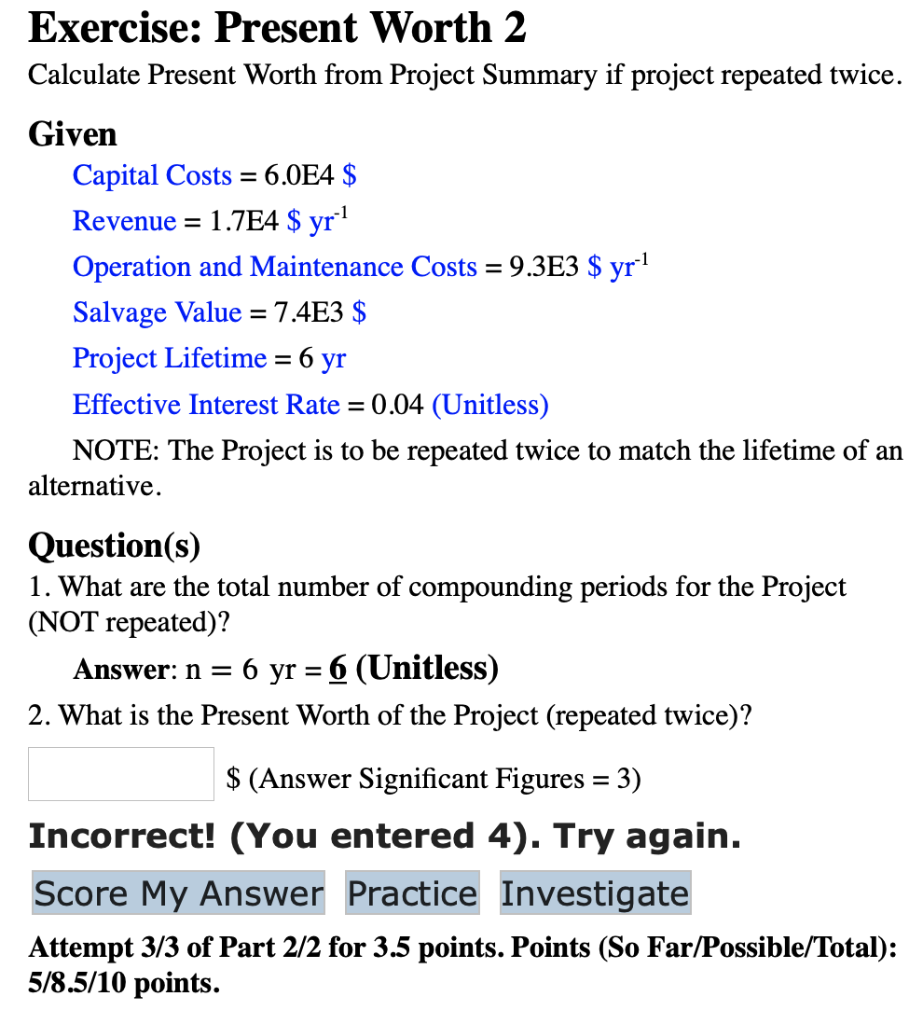 Solved Exercise: Present Worth 2 Calculate Present Worth | Chegg.com