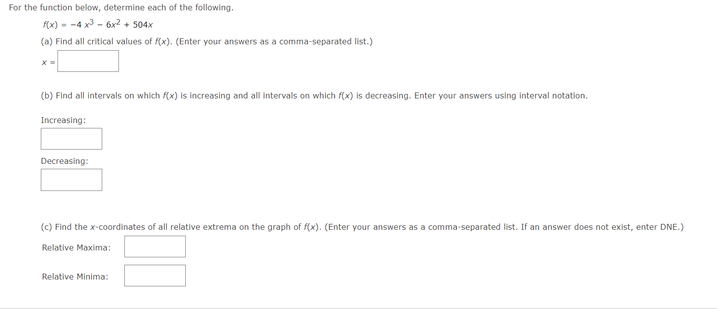Solved For the function below, determine each of the | Chegg.com