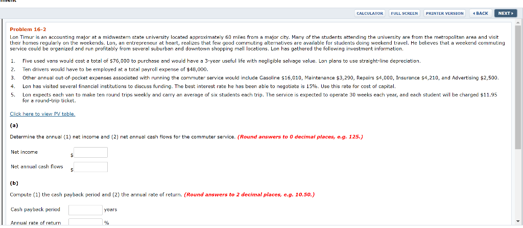 Solved CALCULATOR FULL SCREEN PRINTER VERSION 4 BACK NEXT | Chegg.com