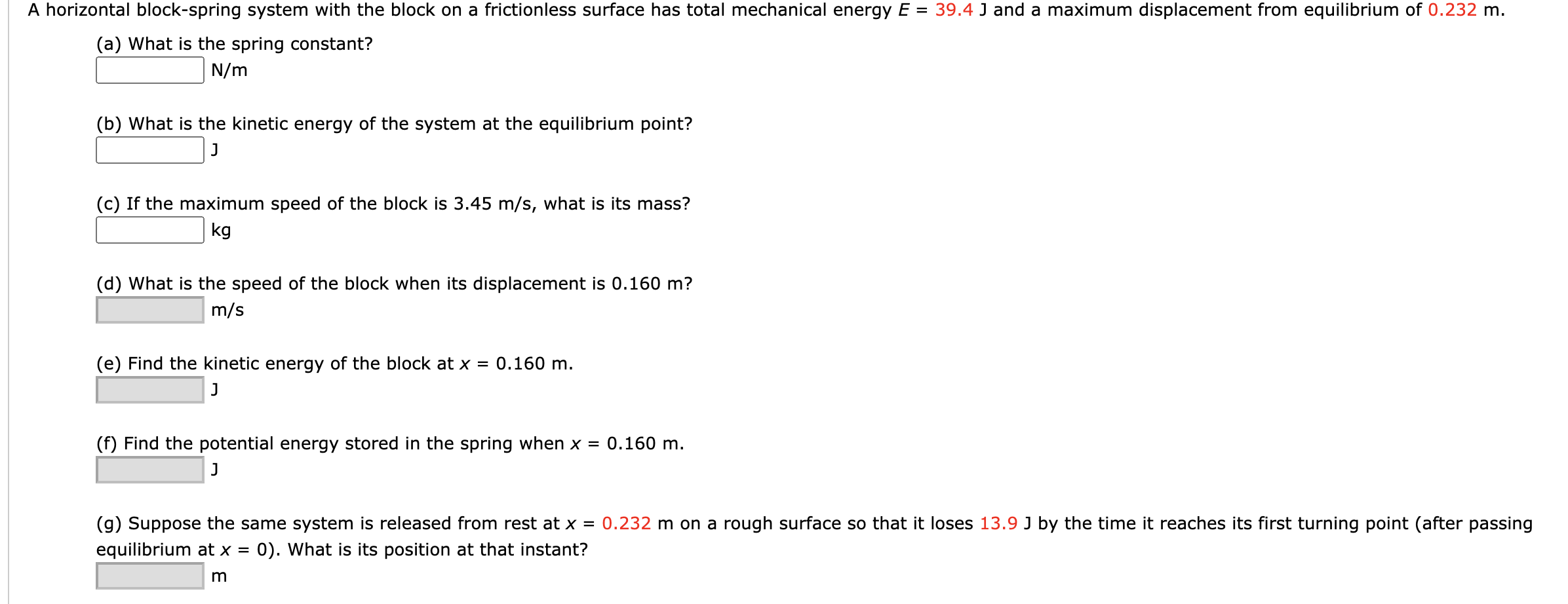Solved A horizontal block-spring system with the block on a | Chegg.com