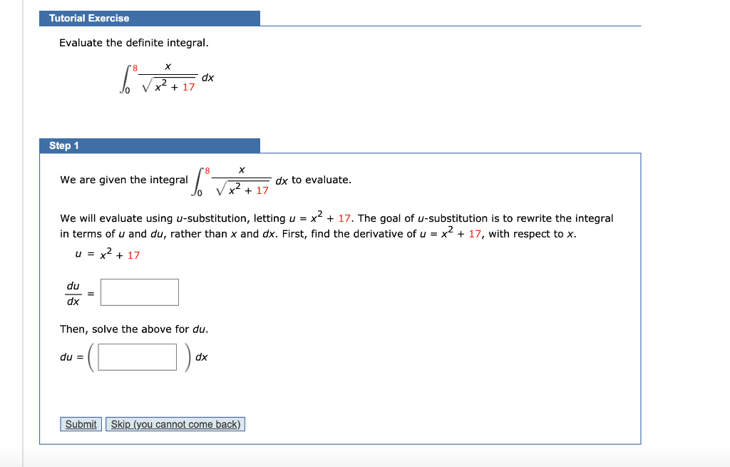Solved Tutorial Exercise Evaluate the definite integral. х | Chegg.com