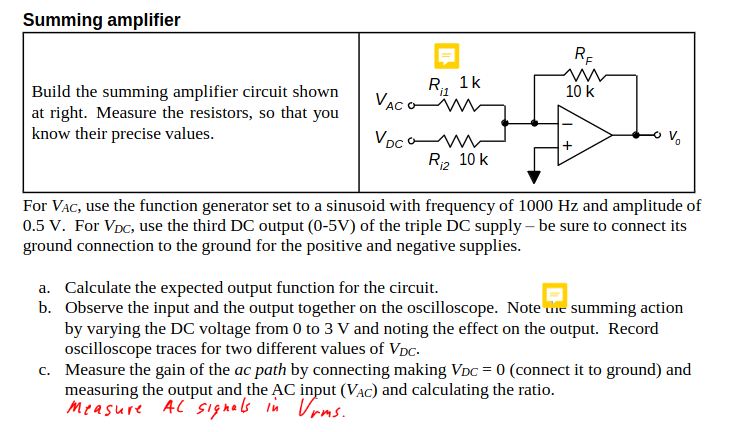 Solved Summing amplifierBuild the summing amplifier circuit | Chegg.com
