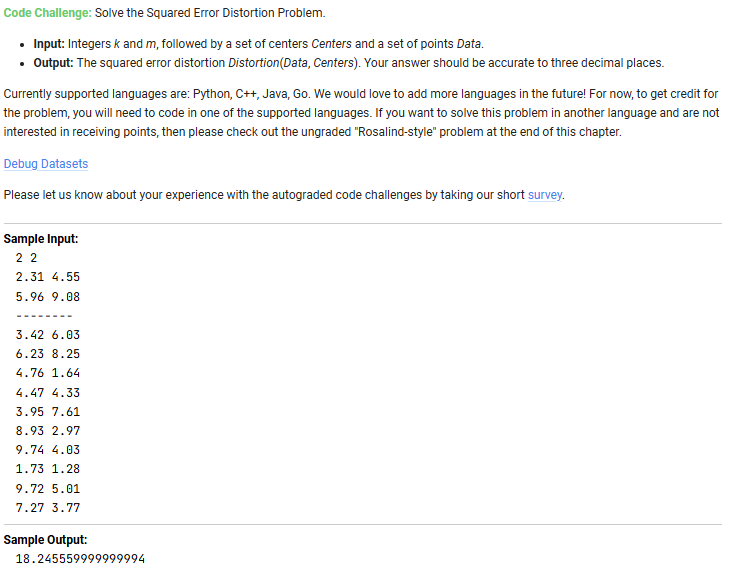 Solved Code Challenge: Solve the Squared Error Distortion | Chegg.com