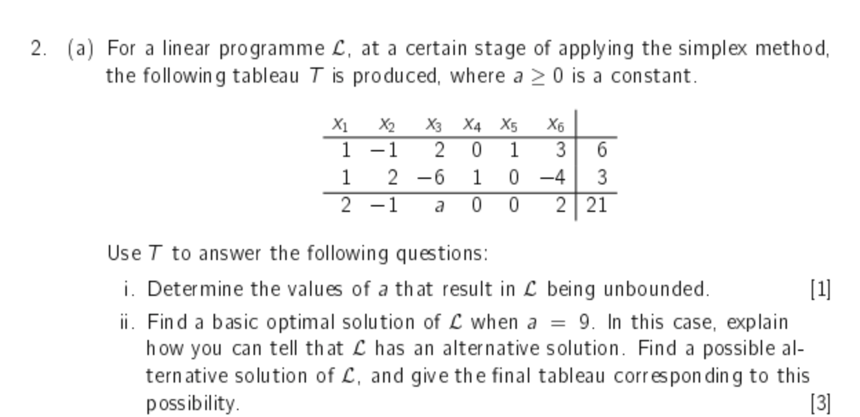 Solved 2. (a) For a linear programme L, at a certain stage | Chegg.com