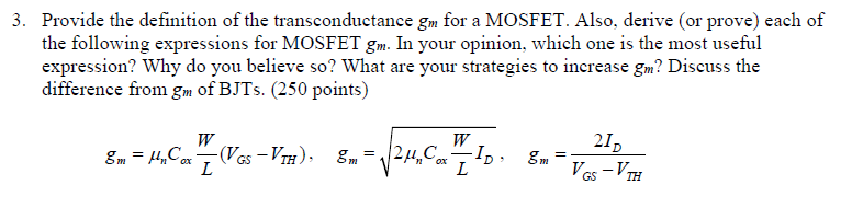 Solved 3. Provide the definition of the transconductance gm | Chegg.com