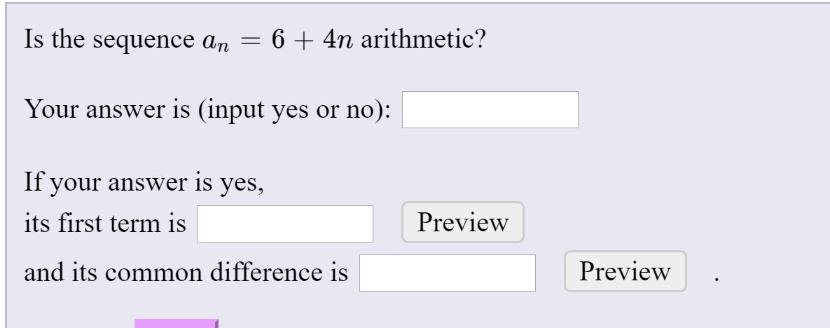 Solved For the sequence an = 4 – 6 · (n − 1), its first term | Chegg.com