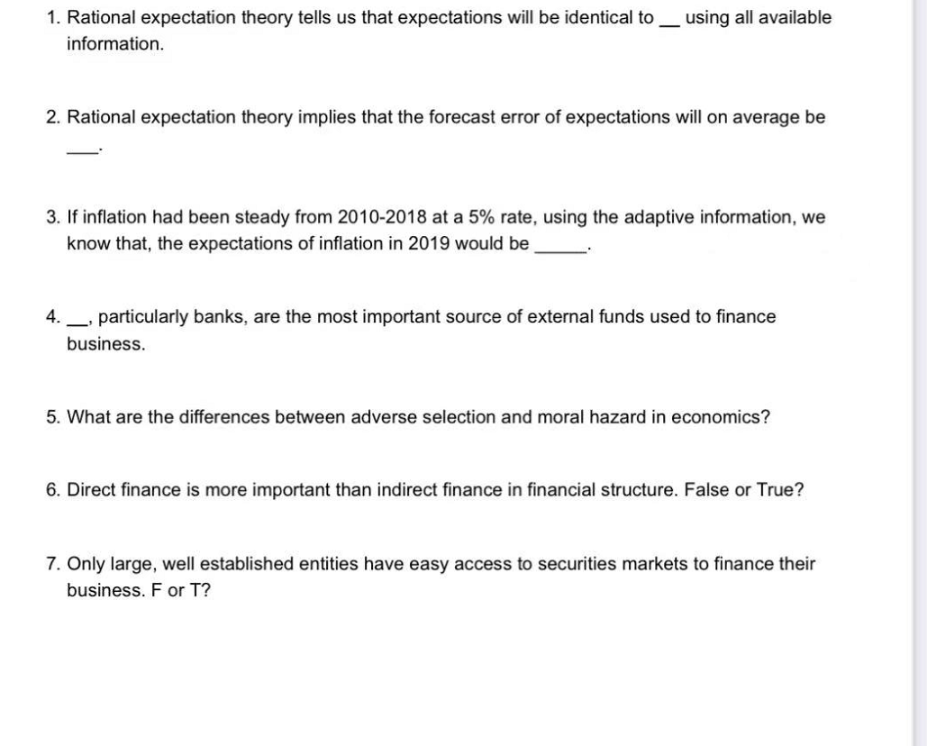 Solved using all available 1. Rational expectation theory | Chegg.com