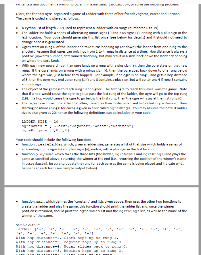 Solved Glork, the friendly ogre, organized a game of Ladder | Chegg.com