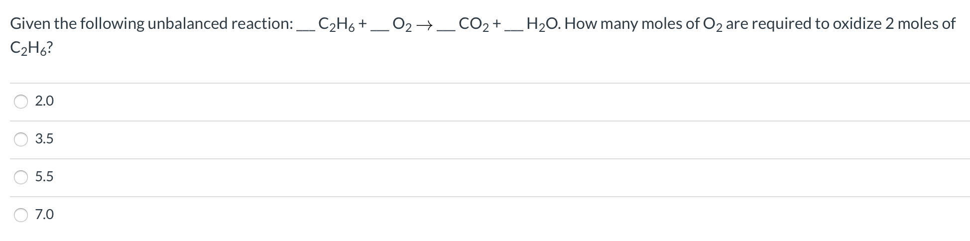 Solved Given the following unbalanced reaction: __C2H6+ | Chegg.com