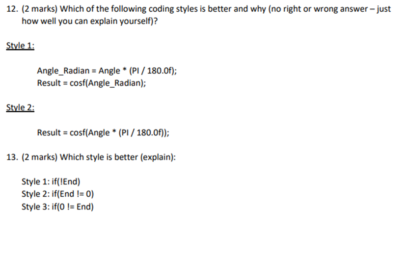 Solved 12 2 Marks Which Of The Following Coding Styles Is 1623