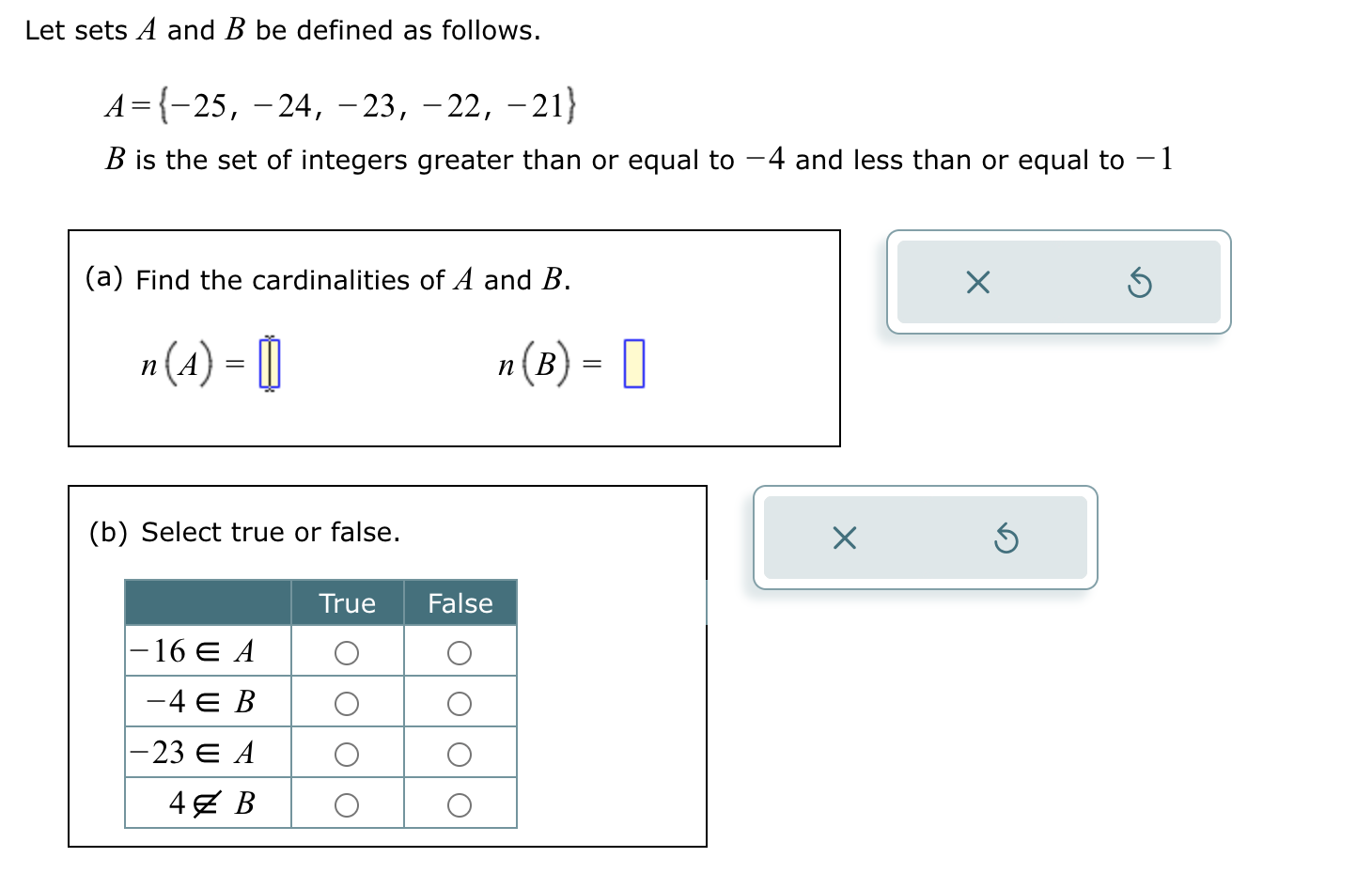 Solved Let sets A and B be defined as follows. | Chegg.com