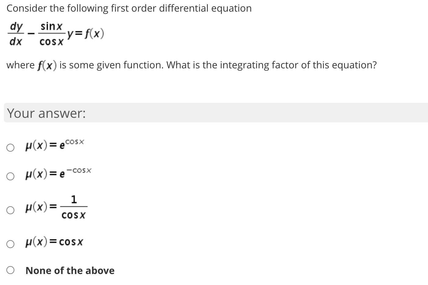 Solved Consider the following first order differential | Chegg.com