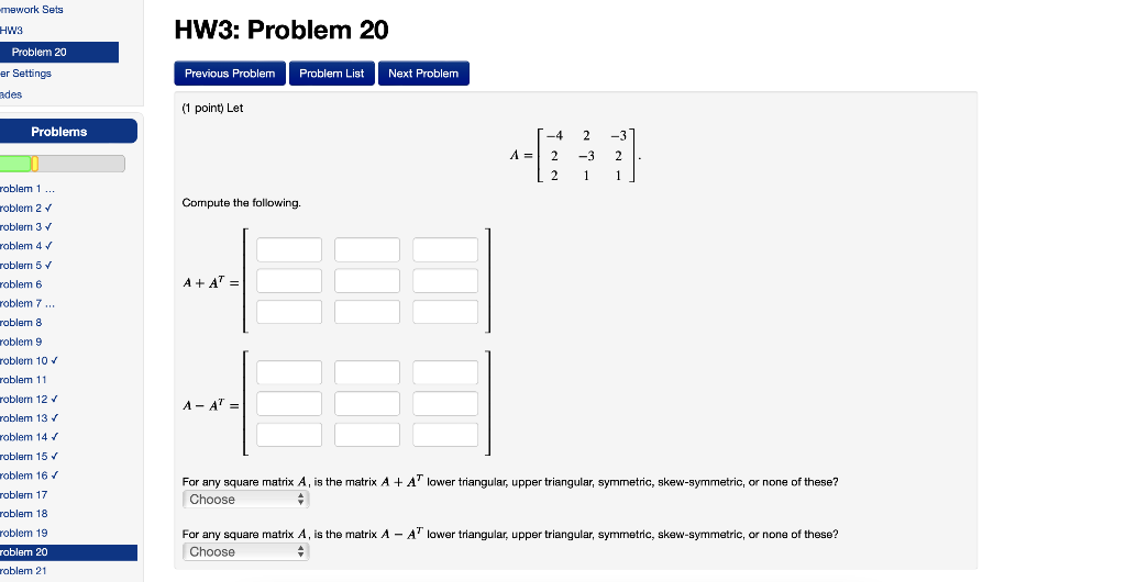 Solved -mework Sets HW3 Problem 20 er Settings ades Problems | Chegg.com