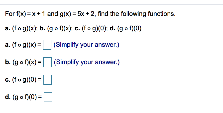 Solved For f(x) x1 and g(x) 5x2, find the following | Chegg.com