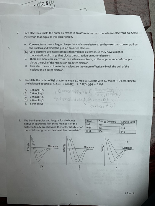 Solved 7. Core electrons shield the outer electrons in an | Chegg.com