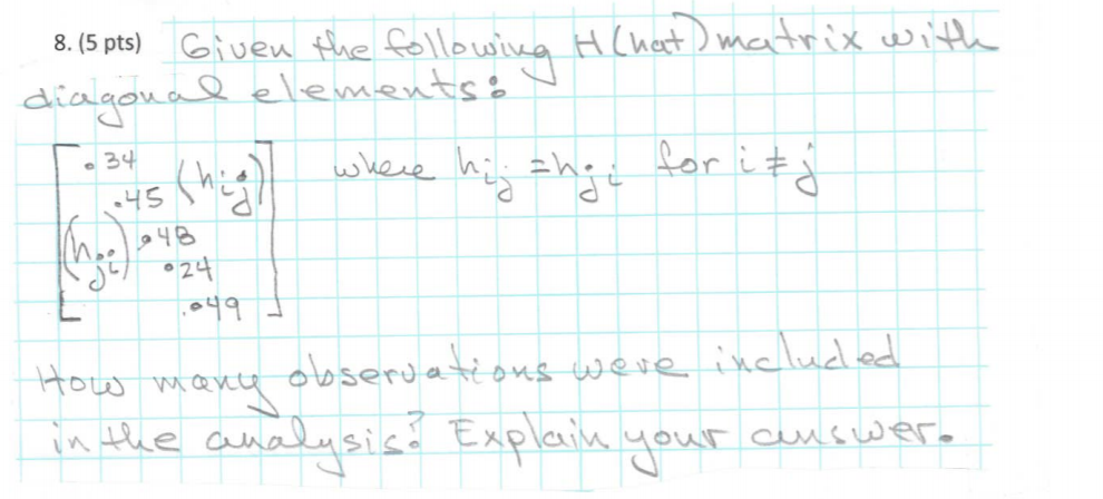 Solved 8.15 pts) Given the following H (hat) matrix with | Chegg.com