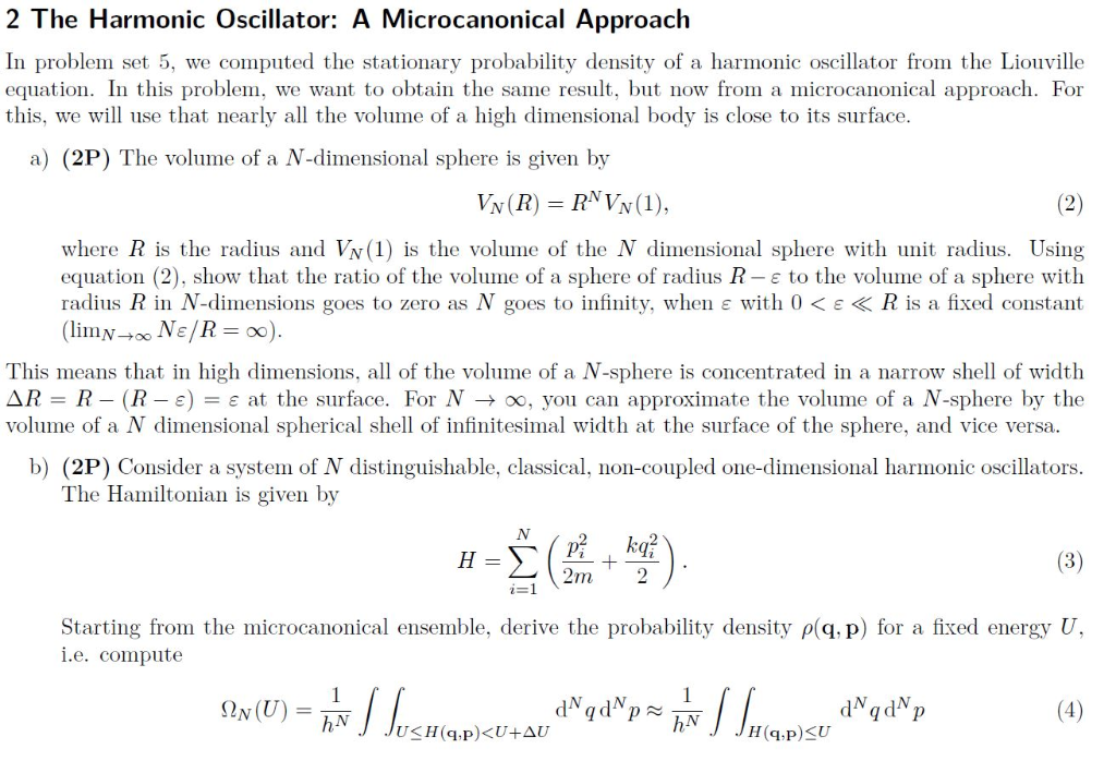 2 The Harmonic Oscillator: A Microcanonical Approach | Chegg.com