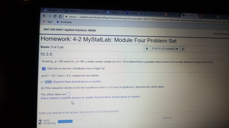 Solved ? ? c ?? secure mathxl.corn Student | Chegg.com