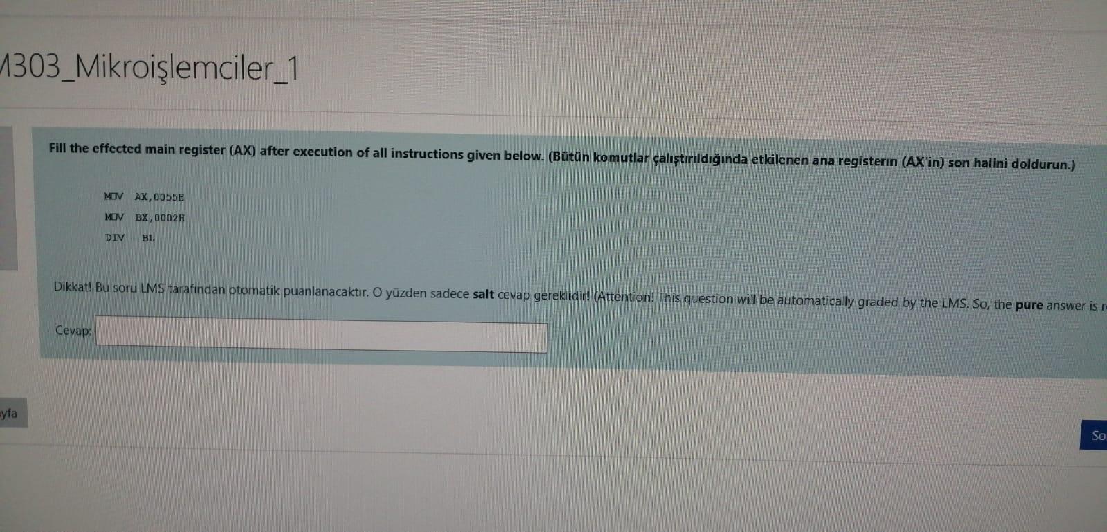 Solved 1303_Mikroişlemciler_1 Fill the effected main | Chegg.com