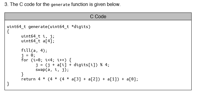 Solved 3 C Code Generate Function Given C Code Uint64 T Generate Uint64t Digits Uint64 T J
