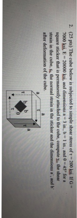 Solved (25 pts) The cube below is subjected to simple shear | Chegg.com