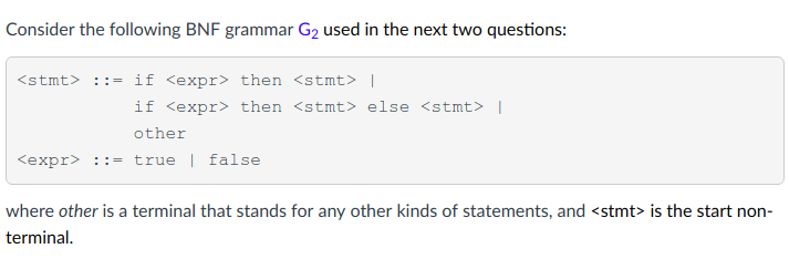 Consider the following BNF grammar G2 used in the | Chegg.com