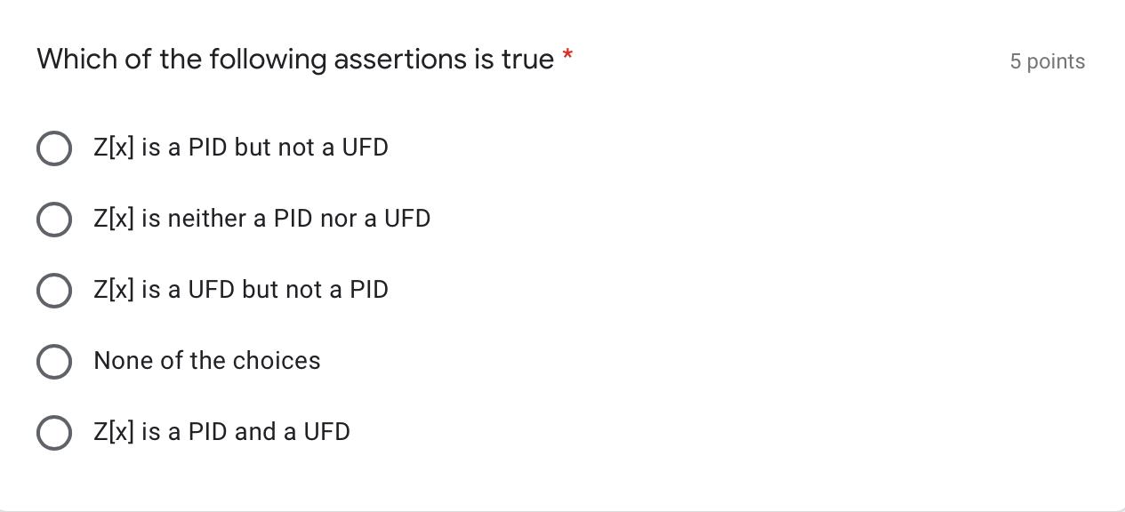 Solved Which of the following assertions is true * 5 points | Chegg.com