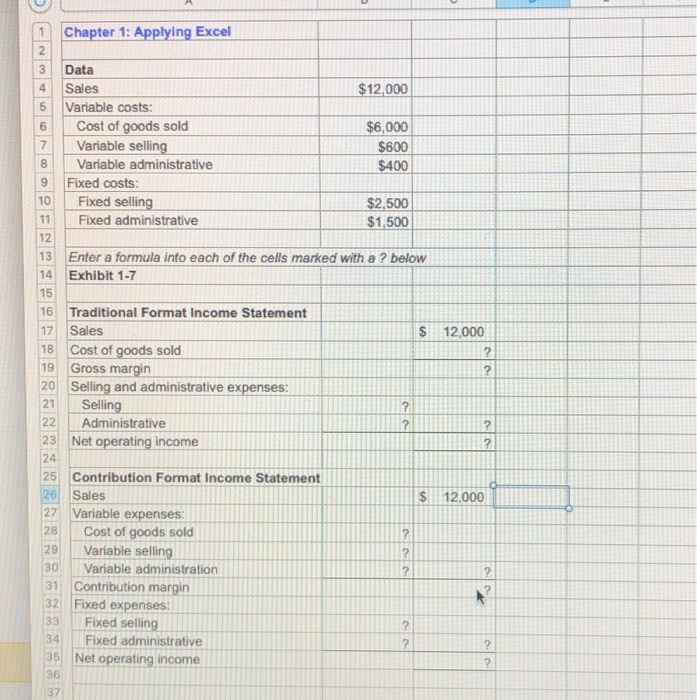 Solved Chapter 1: Applying Excel 3 Data 4 Sales $12,000 5 | Chegg.com