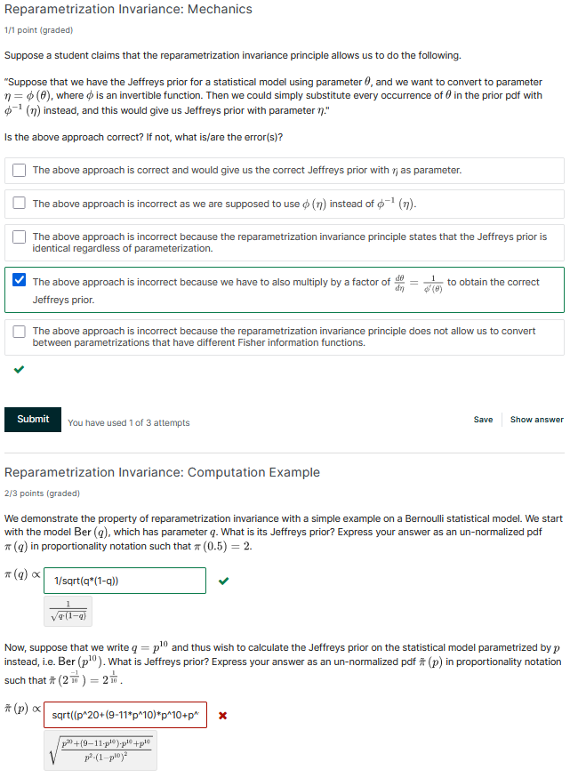 Reparametrization Invariance: Mechanics 1/1 point | Chegg.com