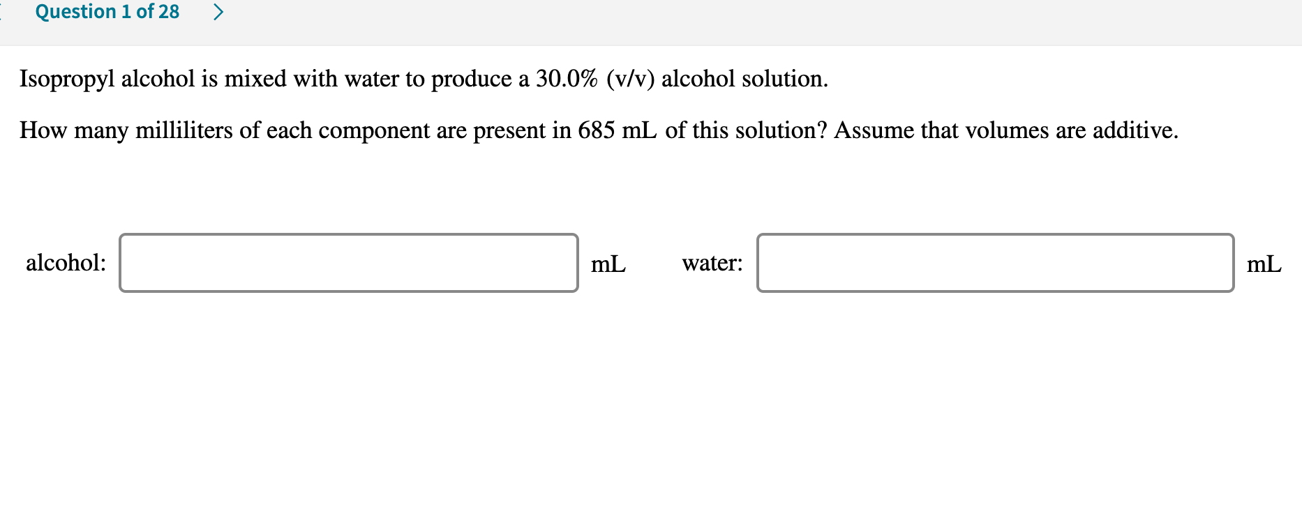 Solved Question 1 of 28 Isopropyl alcohol is mixed with | Chegg.com