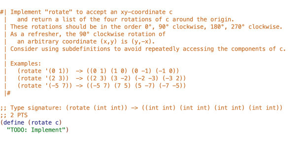 Solved #| Implement "rotate" to accept an xy-coordinate c | Chegg.com