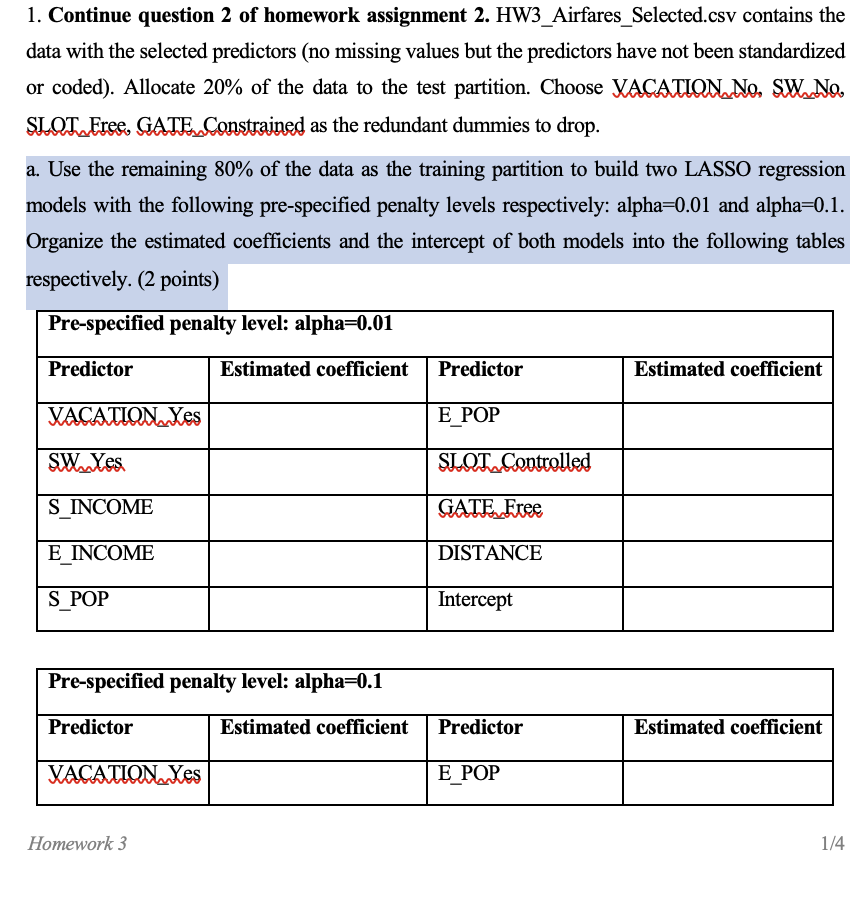 1. Continue question 2 of homework assignment 2. | Chegg.com