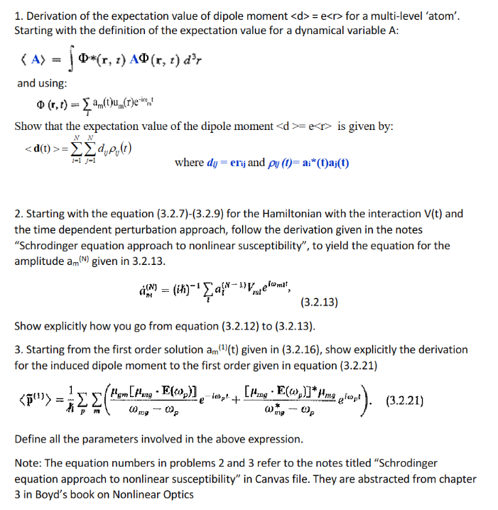 Solved Derivation of the expectation value of dipole moment | Chegg.com