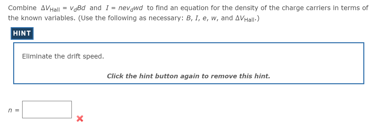 Solved = Combine AVHall VdBd and I = nevdwd to find an | Chegg.com