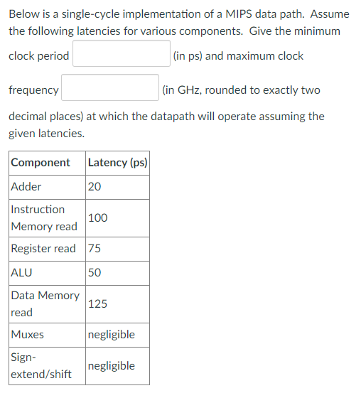 Solved Below is a single-cycle implementation of a MIPS data | Chegg.com