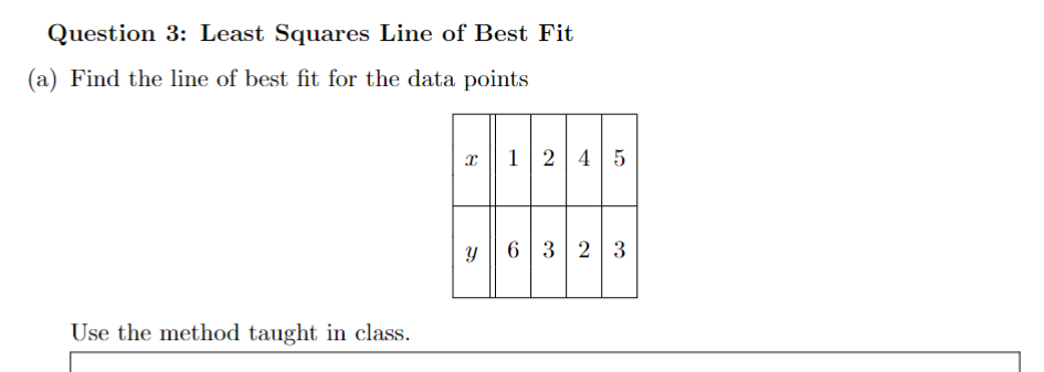 Solved Question 3: Least Squares Line of Best Fit (a) Find | Chegg.com