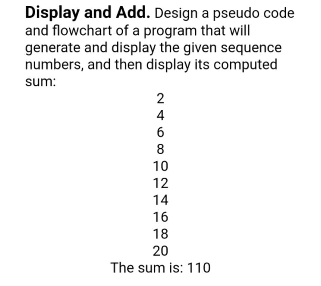 Solved Display and Add. Design a pseudo code and flowchart | Chegg.com